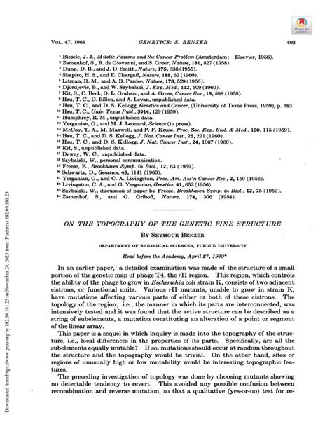 Benzer 1961 On The Topography Of The Genetic Fine Structure Pdf Mutation Molecular Biology