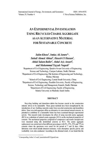 An Experimental Investigation Using Recycled Coarse Aggregate As An