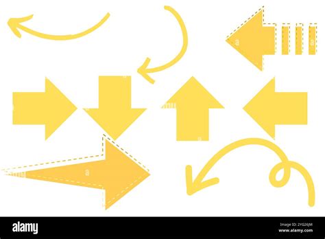 Set Of Yellow Arrow Sign Arrow White Background Bended Arrow Png Stock