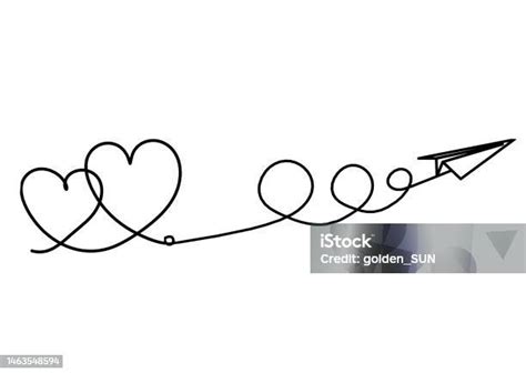 흰색에 연속 선 그리기로 종이 비행기가 있는 추상 심장 국경에 대한 스톡 벡터 아트 및 기타 이미지 국경 낙서 드로잉