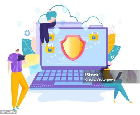 프로그래머 개발자 작은 캐릭터 사람들 노트북 가제트 온라인 장치는 흰색에 고립 된 바이러스 백신 플랫 벡터 일러스트레이션을 보호합니다 컴퓨터에 대한 스톡 벡터 아트 및 기타