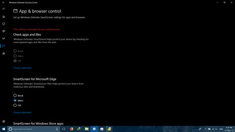 Unable To Set An Option For The App And Browser Control In Windows