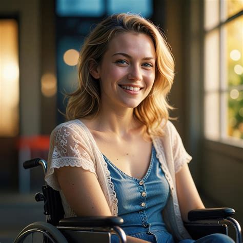 Confident Happy Handicapped Young Woman In Wheelchair Premium Ai Generated Image