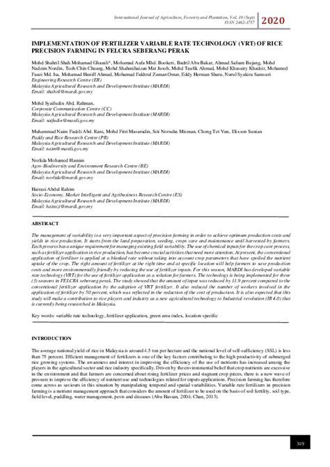 Pdf Implementation Of Fertilizer Variable Rate Technology Vrt Of Rice Precision Farming In