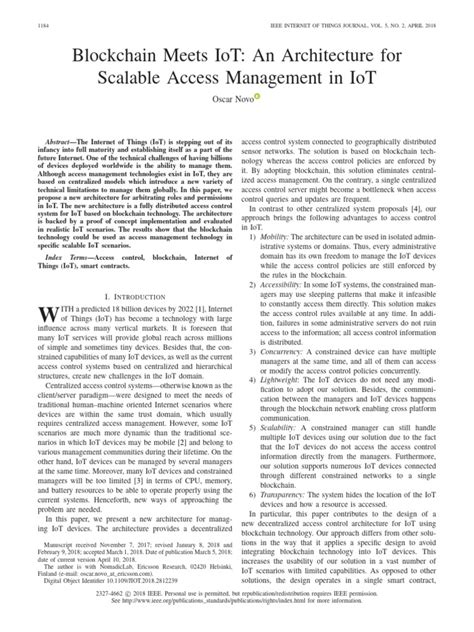 Blockchain Meets Iot Architecture For Scalable Access Management In Iot