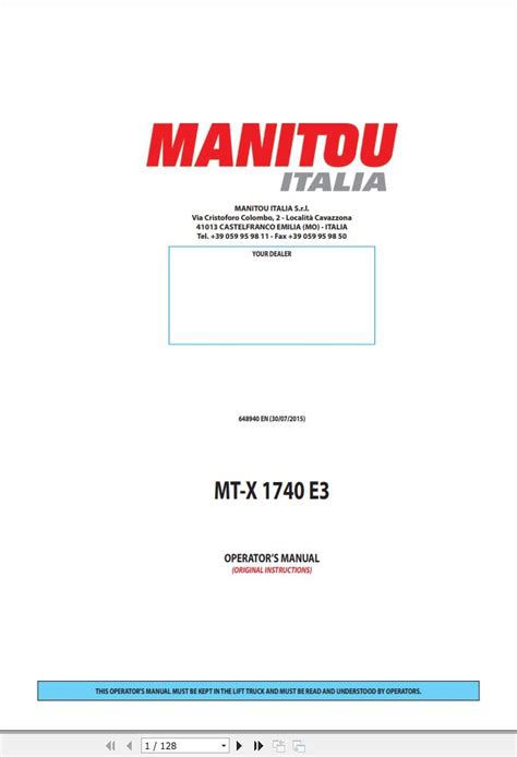 manitou telescopic handlers mt x 1740 e3 operator s manual 648940