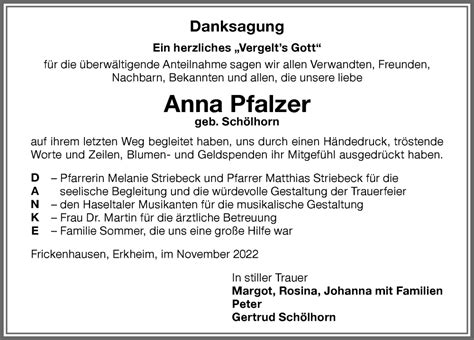 Traueranzeigen Von Anna Pfalzer Augsburger Allgemeine Zeitung
