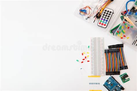 Diy Arduino Flat Layout On White Background Copy Space Electronic