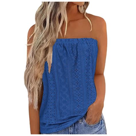 Blvb Summer Bandeau Tube Tops For Women Strapless Eyelet Tank Tops