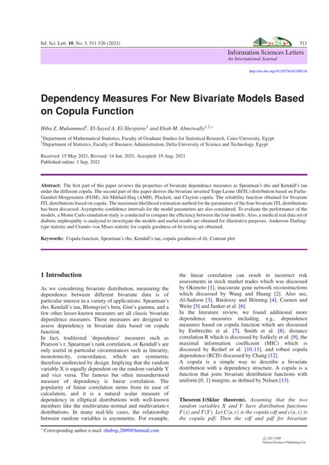 Pdf Dependency Measures For New Bivariate Models Based On Copula Function