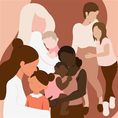 Ilustración De Madres Y Sus Hijos Vector Premium