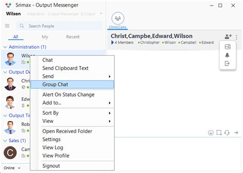 Group Chat Output Messenger Client Output Messenger Server