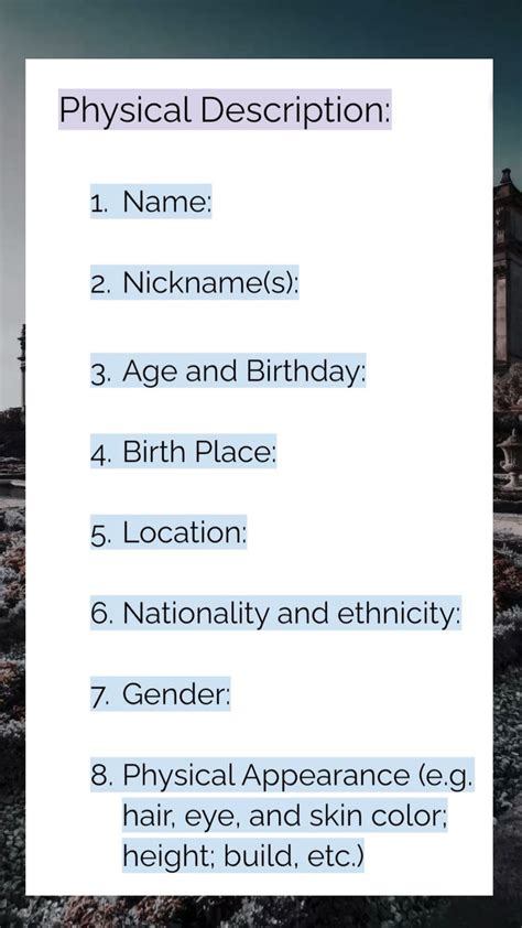 Character Creation Template Writing Inspiration Writing A Book Fiction Writing