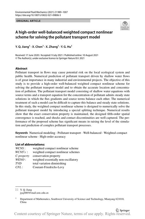 A High Order Well Balanced Weighted Compact Nonlinear Scheme For Solving The Pollutant Transport