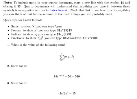 Solved Note To Include Math In Your Quarto Document Start