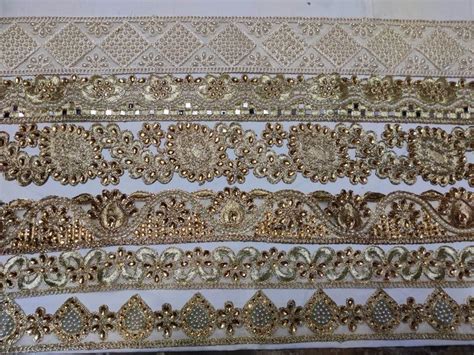 Beaded Trim Antique Gold Kundan Lace Ribbon Trim Metallic Ribbon