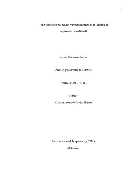 Evidencia Taller Aplicando Estructuras Y Procedimientos En La Solución