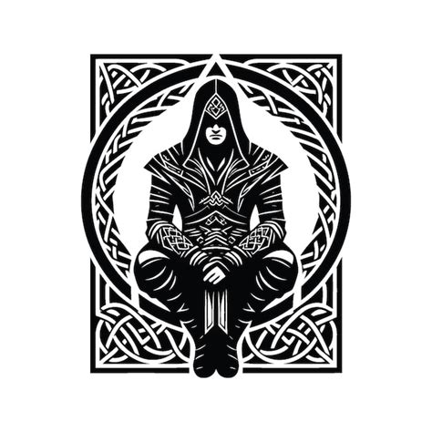 Assasin In Silhouete With Celtic Knot Pattern Illustration Premium Ai Generated Vector