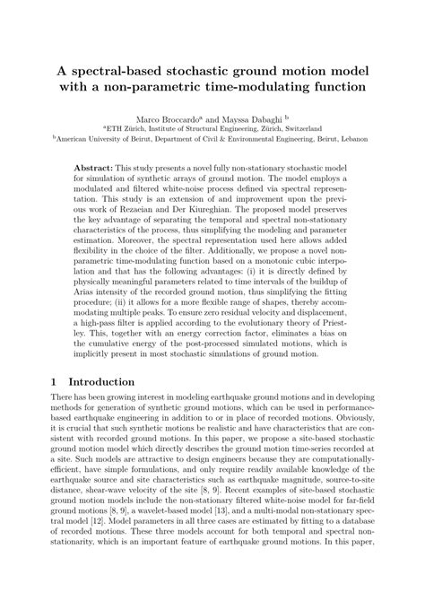 Pdf A Spectral Based Stochastic Ground Motion Model With A Non Parametric Time Modulating Function