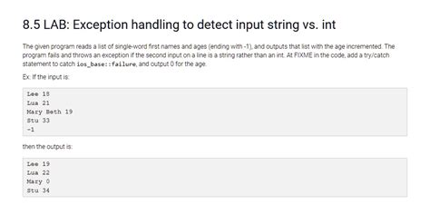 8 5 lab exception handling to detect input string vs int the given