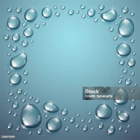 복사 공간 현실적인 투명 3d 벡터 일러스트레이션흐 배경 프레임 위에 물 비 방울 또는 응축 어떤 배경을 통해 넣어 또는 별도로 물방울을 사용 0명에 대한 스톡 벡터 아트