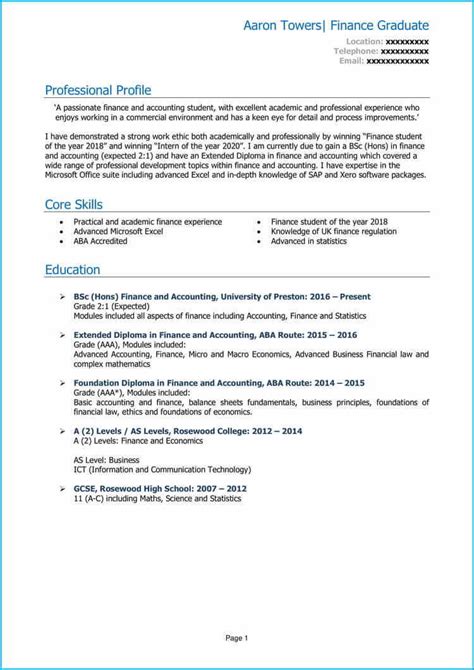 2 Finance Graduate Cv Examples Guide Land A Top Job