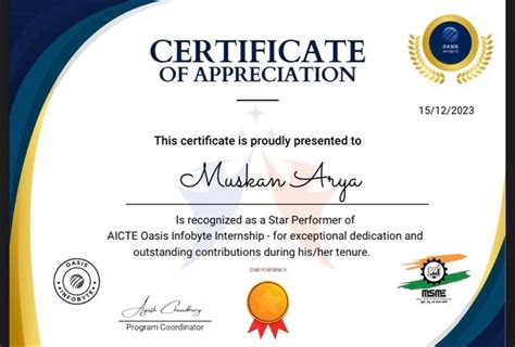 Muskan Arya On Linkedin Internshipcomplete Appreciationaward