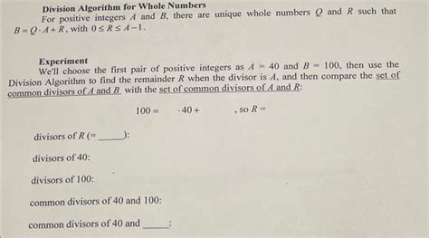 Solved Division Algorithm For Whole Numbers For Positive