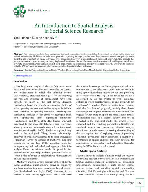 Pdf An Introduction To Spatial Analysis In Social Science Research