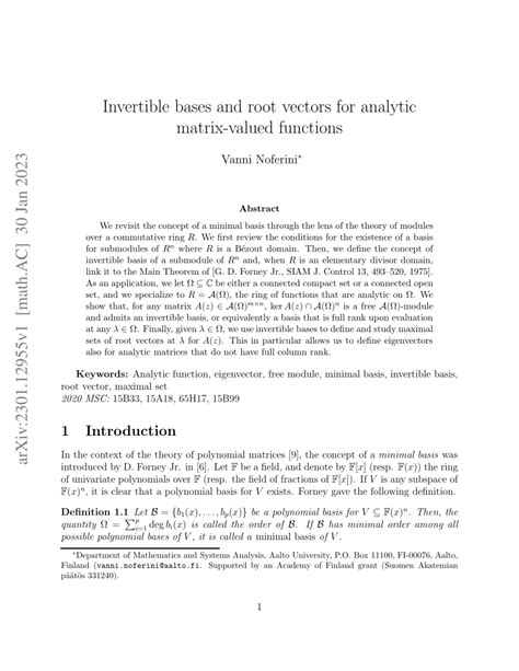 Pdf Invertible Bases And Root Vectors For Analytic Matrix Valued Functions