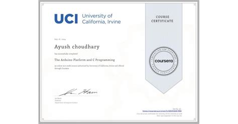 Ayush Choudhary On Linkedin Completion Certificate For The Arduino Platform And C Programming