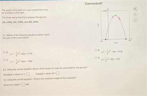 Solved Cannonball The Graph Of The Path Of A Cannonball