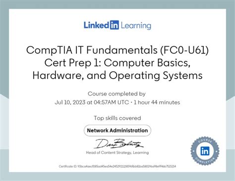 Certificateofcompletioncomptia It Fundamentals Fc0u61 Cert Prep 1