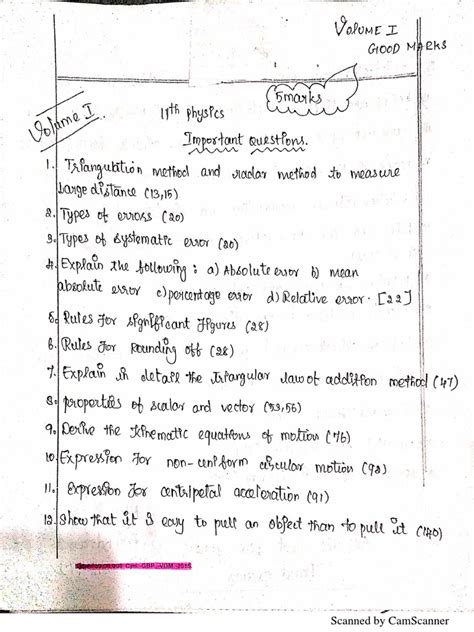 Namma Kalvi 11th Physics Important 5 Mark Questions Em Pdf Pdf