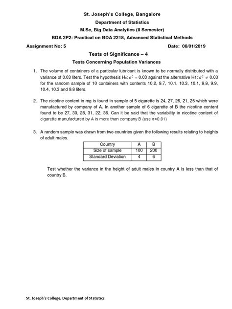 Hypothesis Testing Of Population Variances Pdf