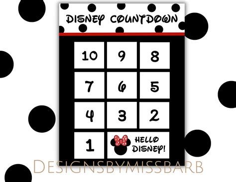 10 Day Vacation Countdown Printable Minnie Countdown 10 Days Etsy