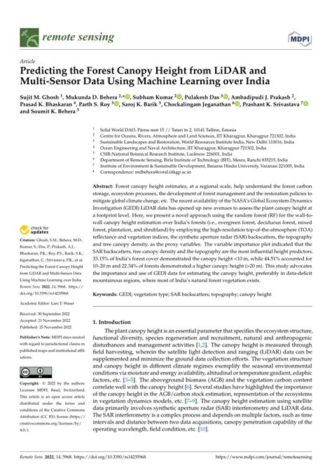 Pdf Predicting The Forest Canopy Height From Lidar And Multi Sensor