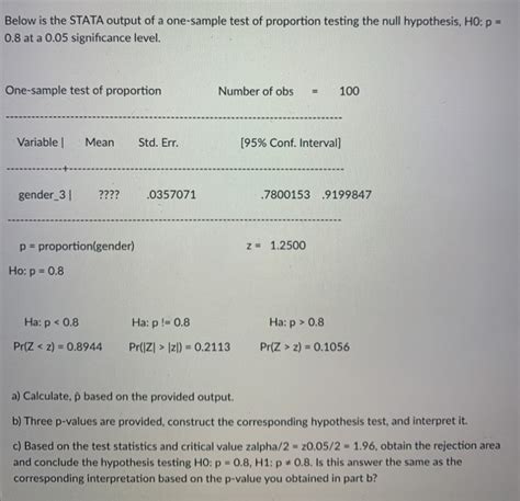Solved Below Is The Stata Output Of A One Sample Test Of