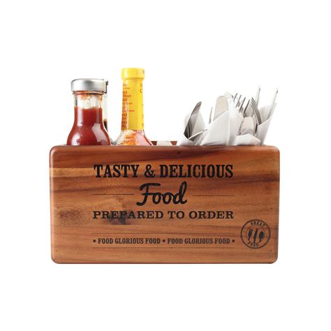 Acacia Table Tidy With Graphics And Chalk Board Pro Catering Equipment