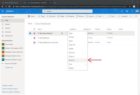 Renaming A Class Notebook Wesleyan School