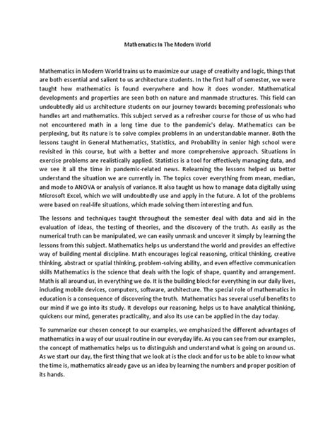 Reflection Mathematics In The Modern World Pdf Mode Statistics Teaching Mathematics