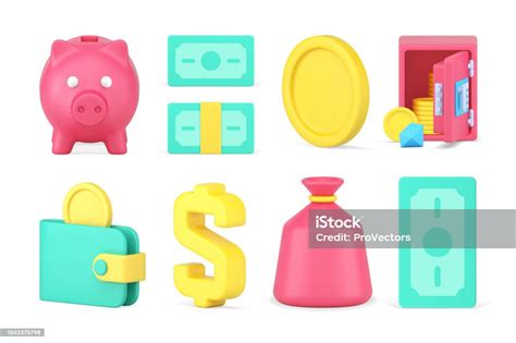 돈 현금 저축 투자 이익 부 은행 안전 보호 스토리지 세트 3d 아이콘 벡터 0명에 대한 스톡 벡터 아트 및 기타 이미지 0명 1위 경제 Istock