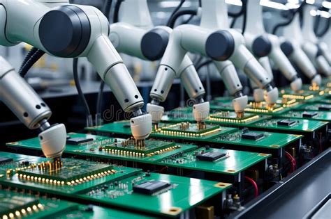 Robotic Arms Assembling Circuit Boards In Manufacturing Stock Illustration Illustration Of