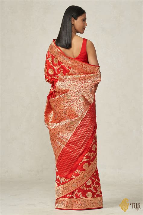 Red Pure Katan Silk Banarasi Handloom Saree Tilfi
