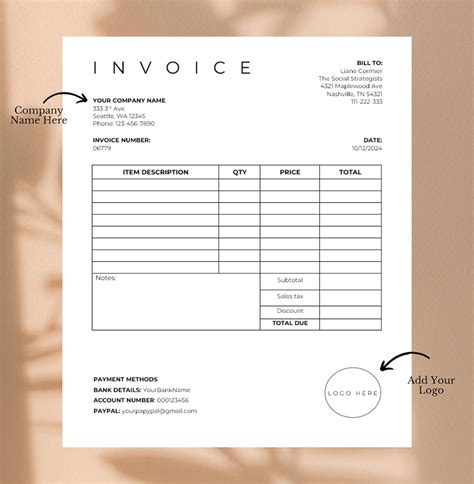 Minimalist Invoice Template Word Small Business Invoice Editable