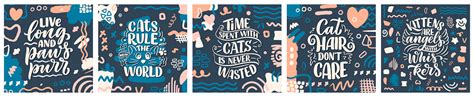 손으로 그린 스타일로 인쇄 고양이에 대한 재미있는 문자 따옴표로 설정합니다 포스터를 위한 크리에이티브 타이포그래피 슬로건 디자인
