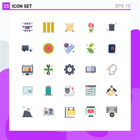 Set Of 25 Vector Flat Colors On Grid For Office Business Pen Rose Flower Editable Vector Design