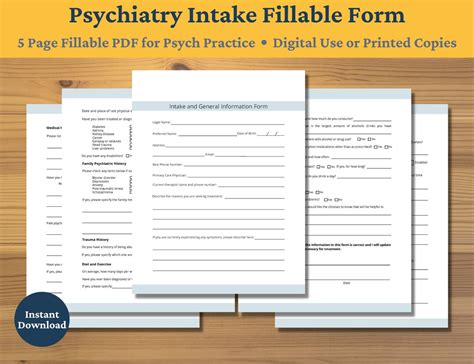 Psych Intake Form General Information Intake Fillable Pdf Editable Etsy