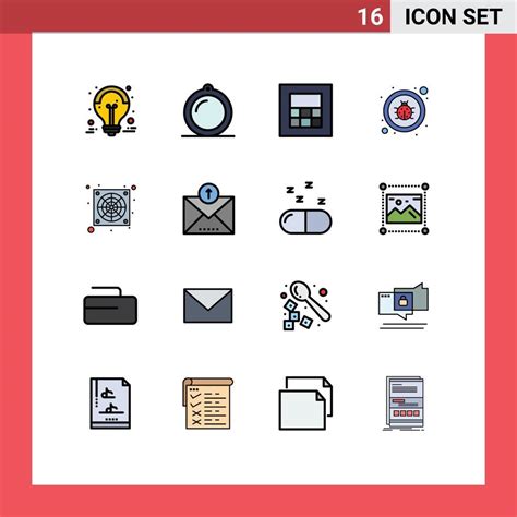 Set Of 16 Vector Flat Color Filled Lines On Grid For Fan Computer Window Virus Fixing Editable