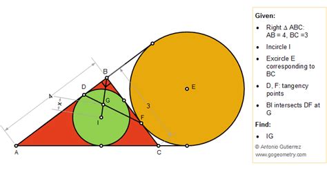 Geometry Problem 1421 Right Triangle Incircle Excircle Tangent Lines Measurement Tutoring